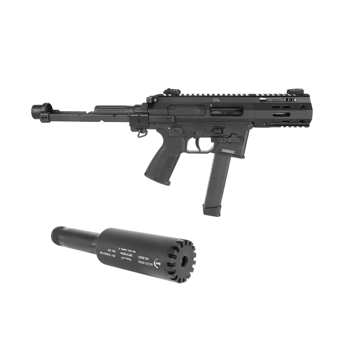 B&T SPC9-G 9mm SD Black Pistol w/Telescopic Brace Adapter & Glock Lower ...
